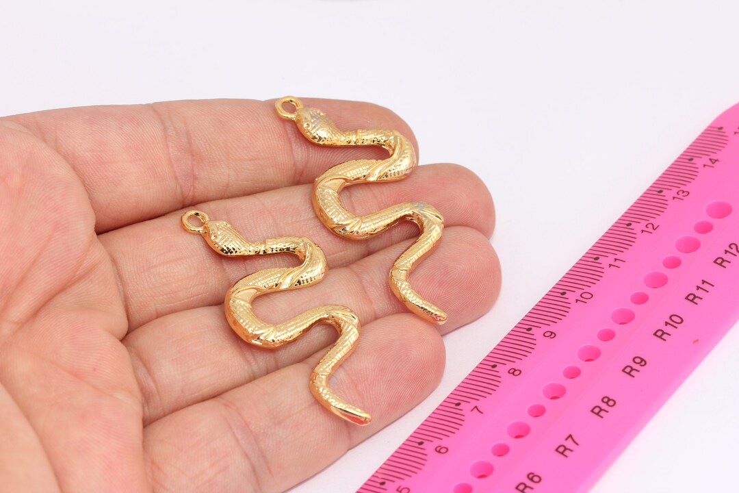 20x50mm 24k Shiny Gold Snake Charm, Snake Pendant, Snake Jewelry, Snake ...