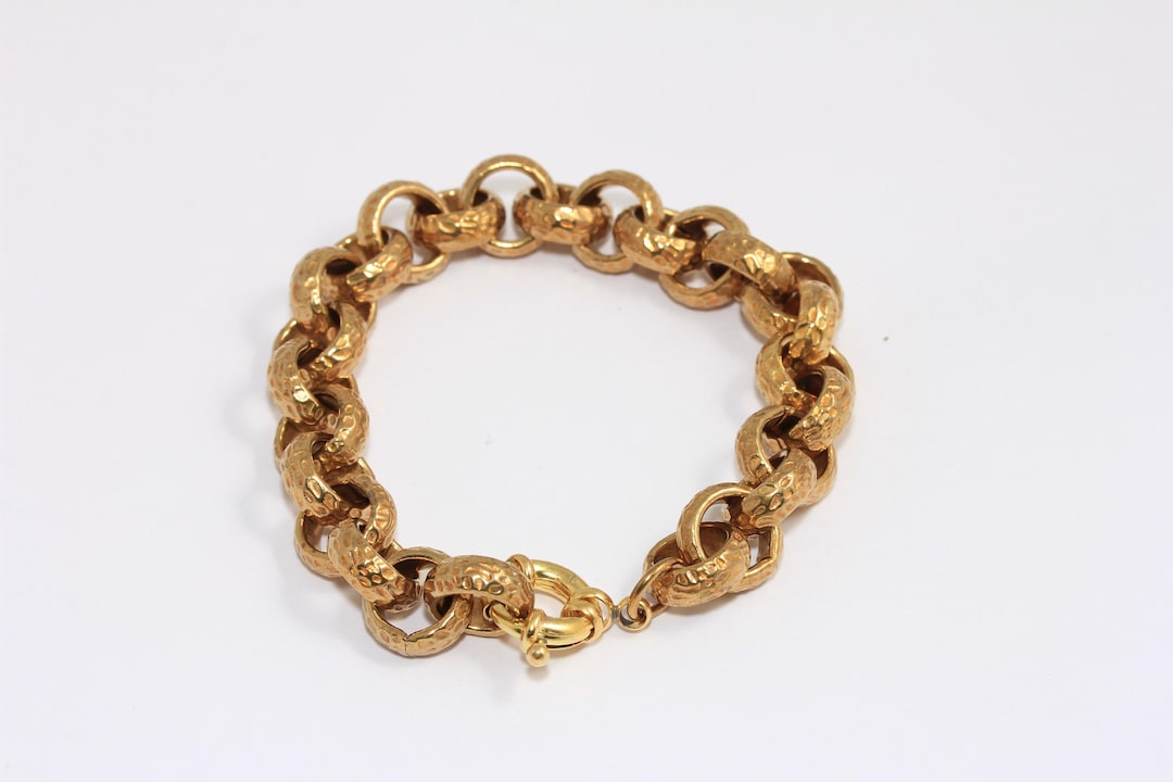 12mm Raw Brass Chain Link Bracelet, Ring Link Bracelet, Rolo Chain Link ...