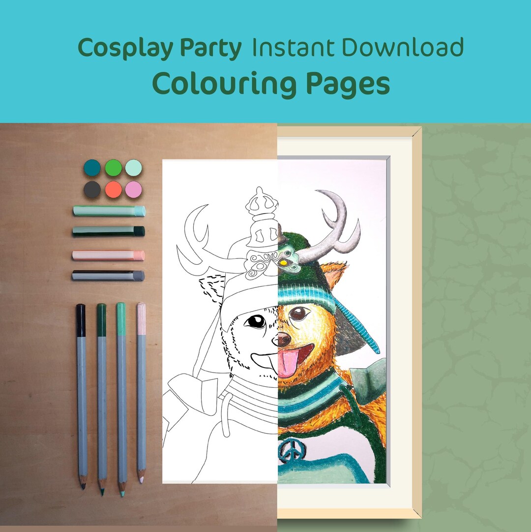 Akita Inu Samurai Coloring Sheet: Cosplay Party Fun (instant Download ...