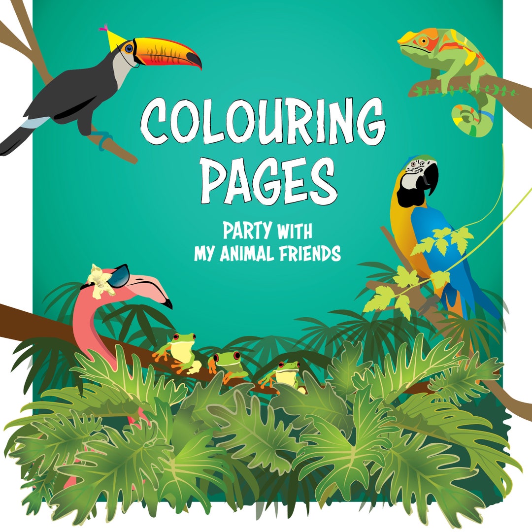 A3 Colouring Pages Instant Download PDF - Party With My Animal Friends ...