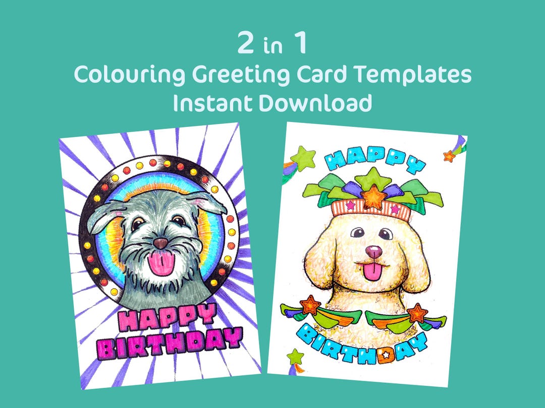 Coloring Birthday Cards for Kids: Dog Theme (PDF Download) - Etsy
