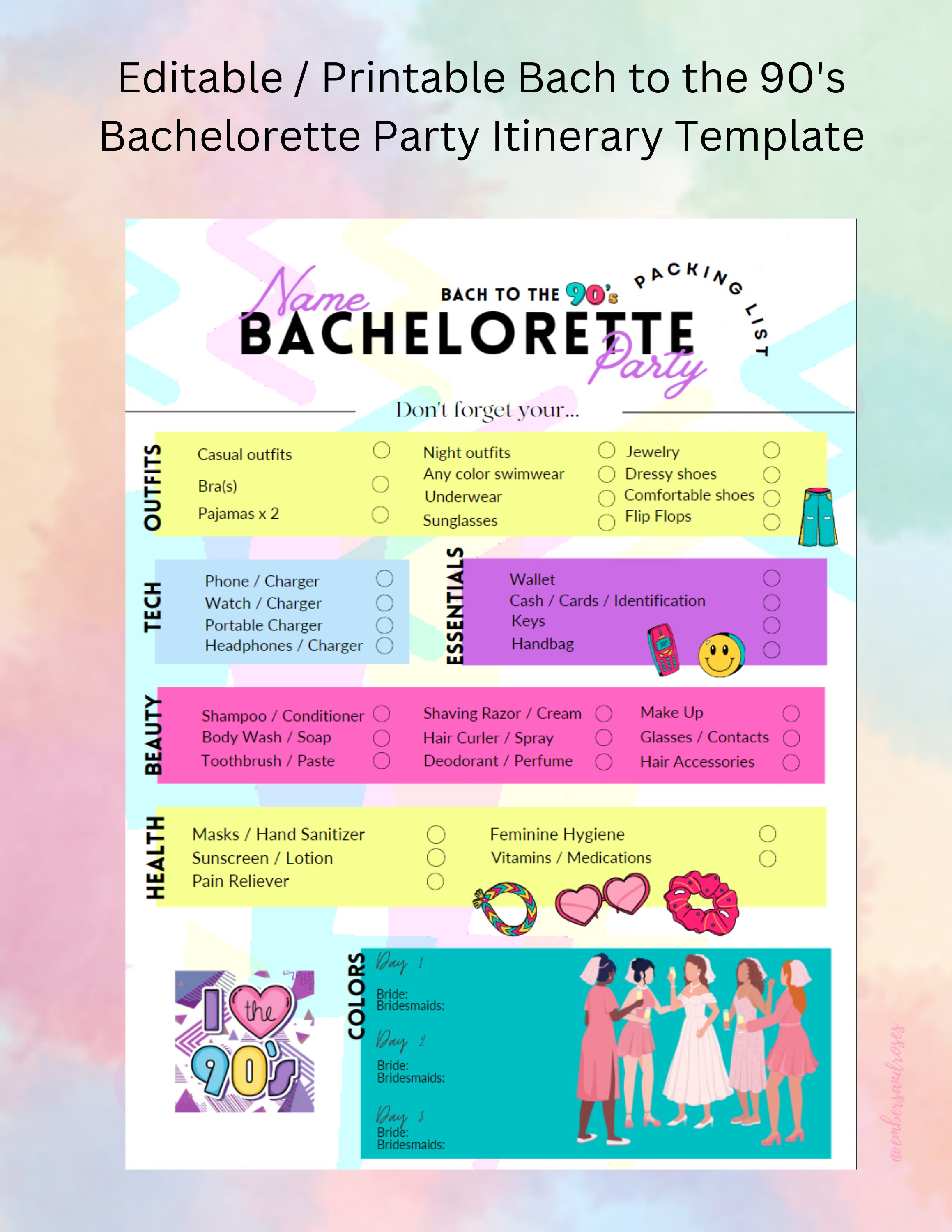 Editable / Printable Bach to the 90's Bachelorette Party Itinerary ...