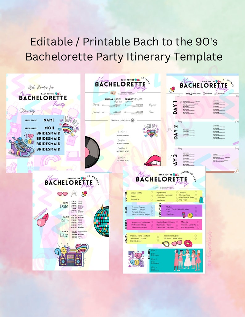 Editable / Printable Bach to the 90's Bachelorette Party Itinerary ...