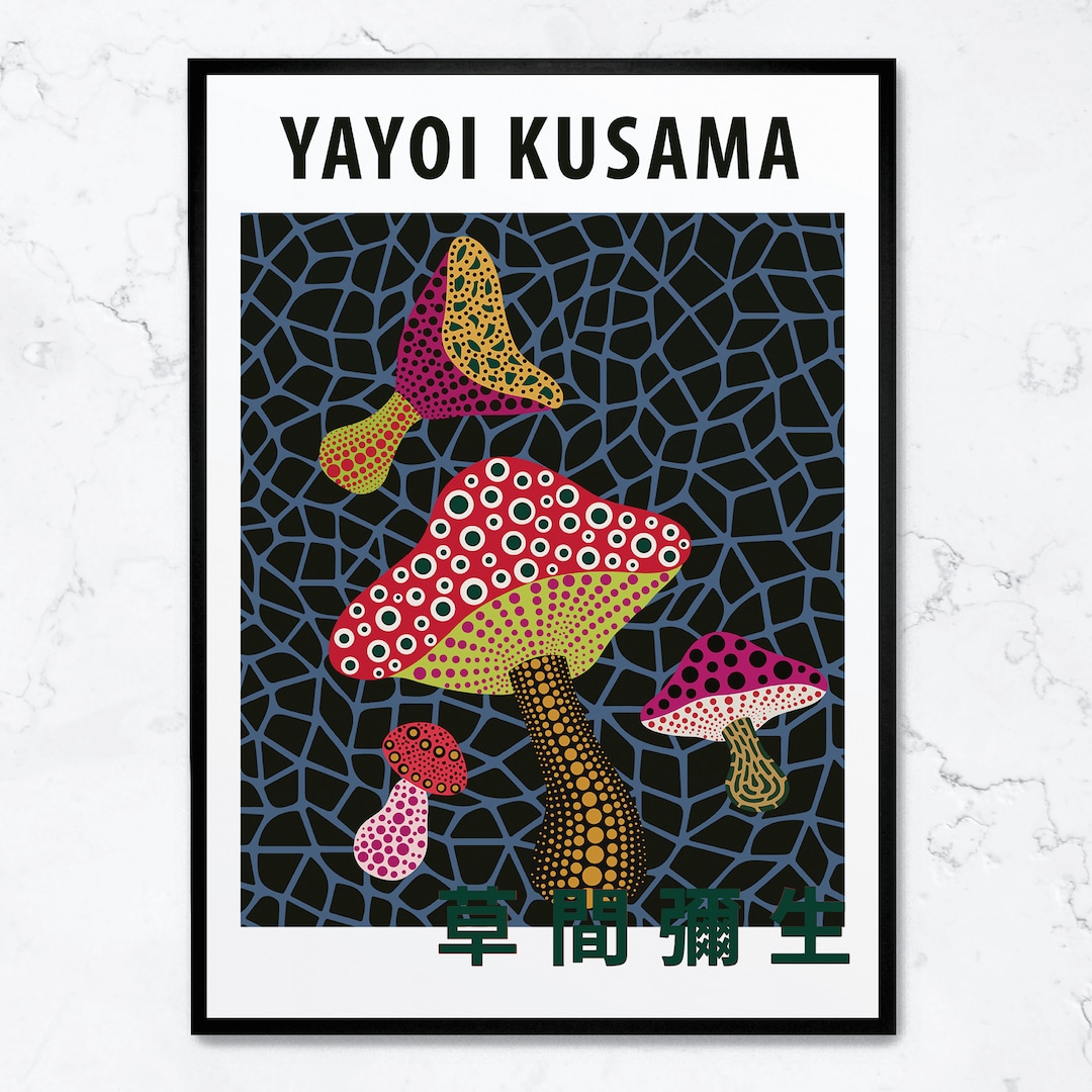 Yayoi Kusama Mushroom Poster, Japanese Art, Vintage Japanese Poster ...