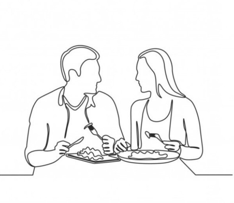 Continuous One Line Drawing of Romantic Dinner of Couple Dating. - Etsy