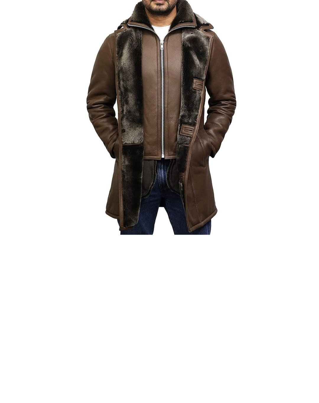 Mens Real Shearling Sheepskin Leather Warm Duffle Trench Coat Etsy Uk