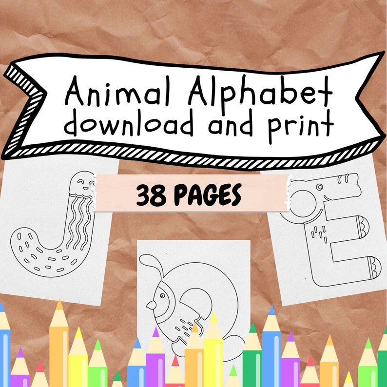 Coloring Pages Alphabet With Animals, Digital Download, Cute and Child ...