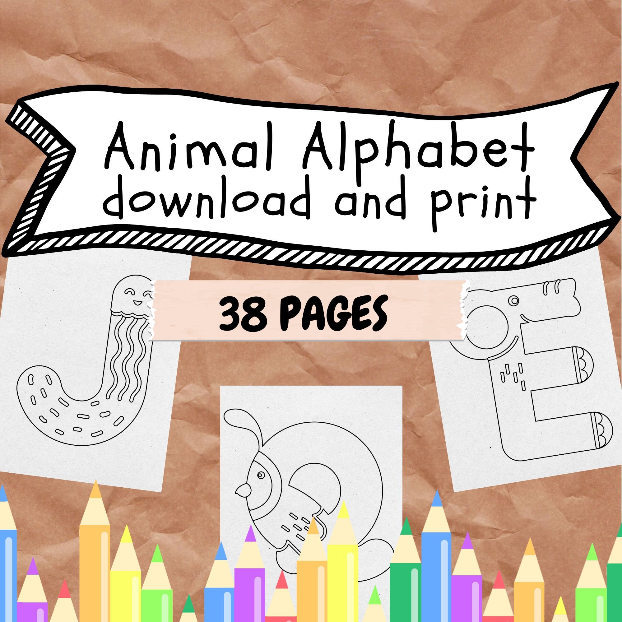 Coloring Pages Alphabet With Animals, Digital Download, Cute and Child ...