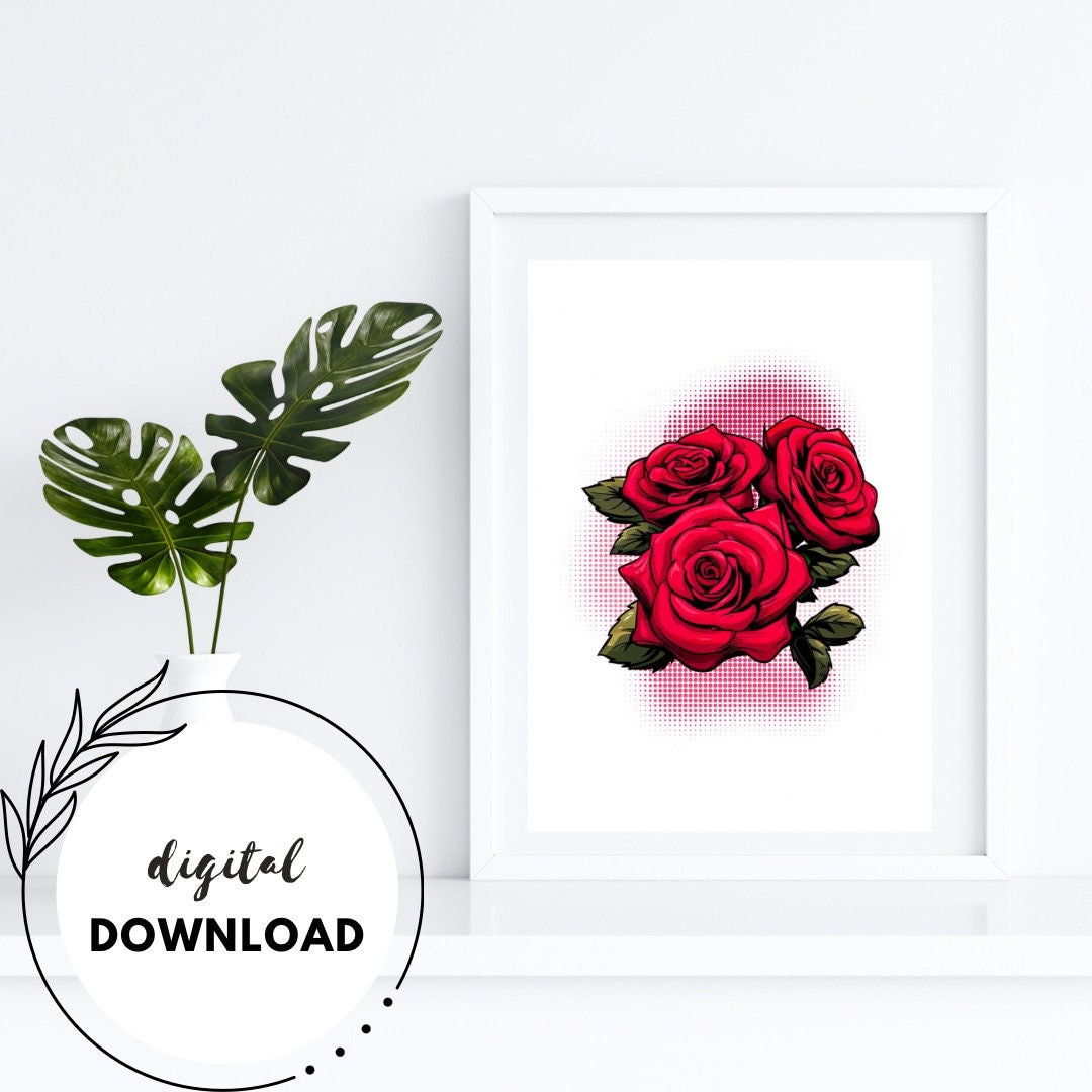 Red Roses Pop Art Design Vibrant Colors Modern Art Instant Download A4 ...