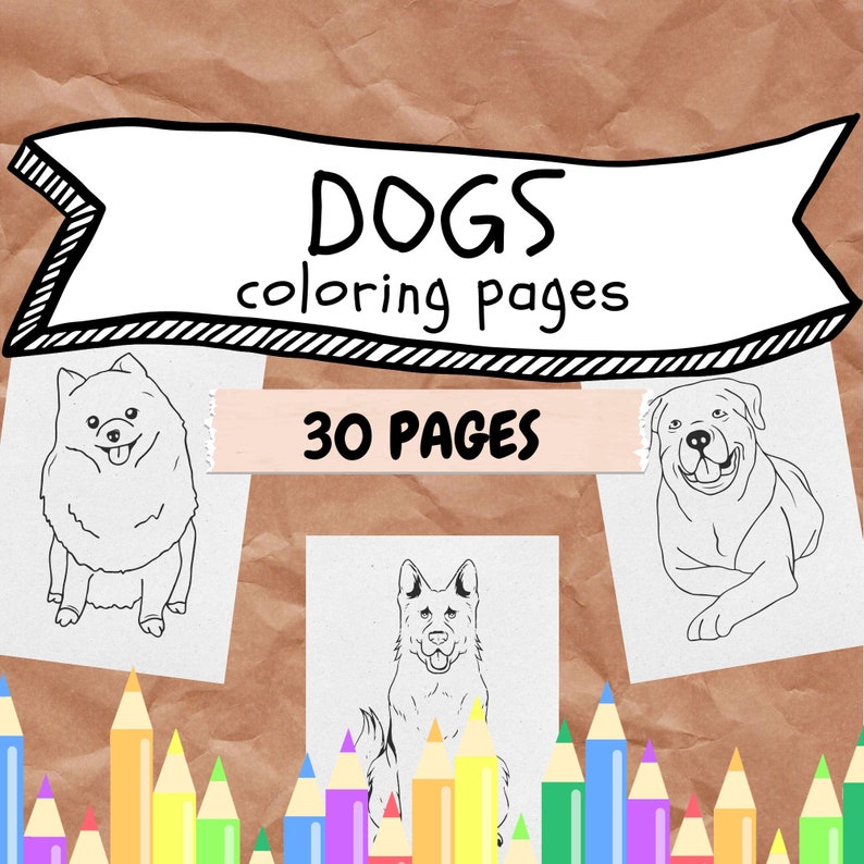 Coloring Pages of Dogs, Digital Download, Cute and Kid Friendly ...