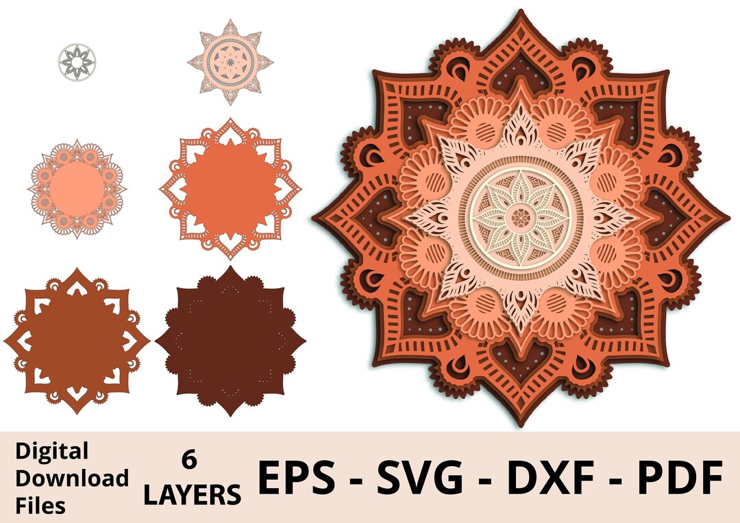 Layered Floral Mandala Cut File, 3D Puzzle Cut Files, 3D CNC Laser ...