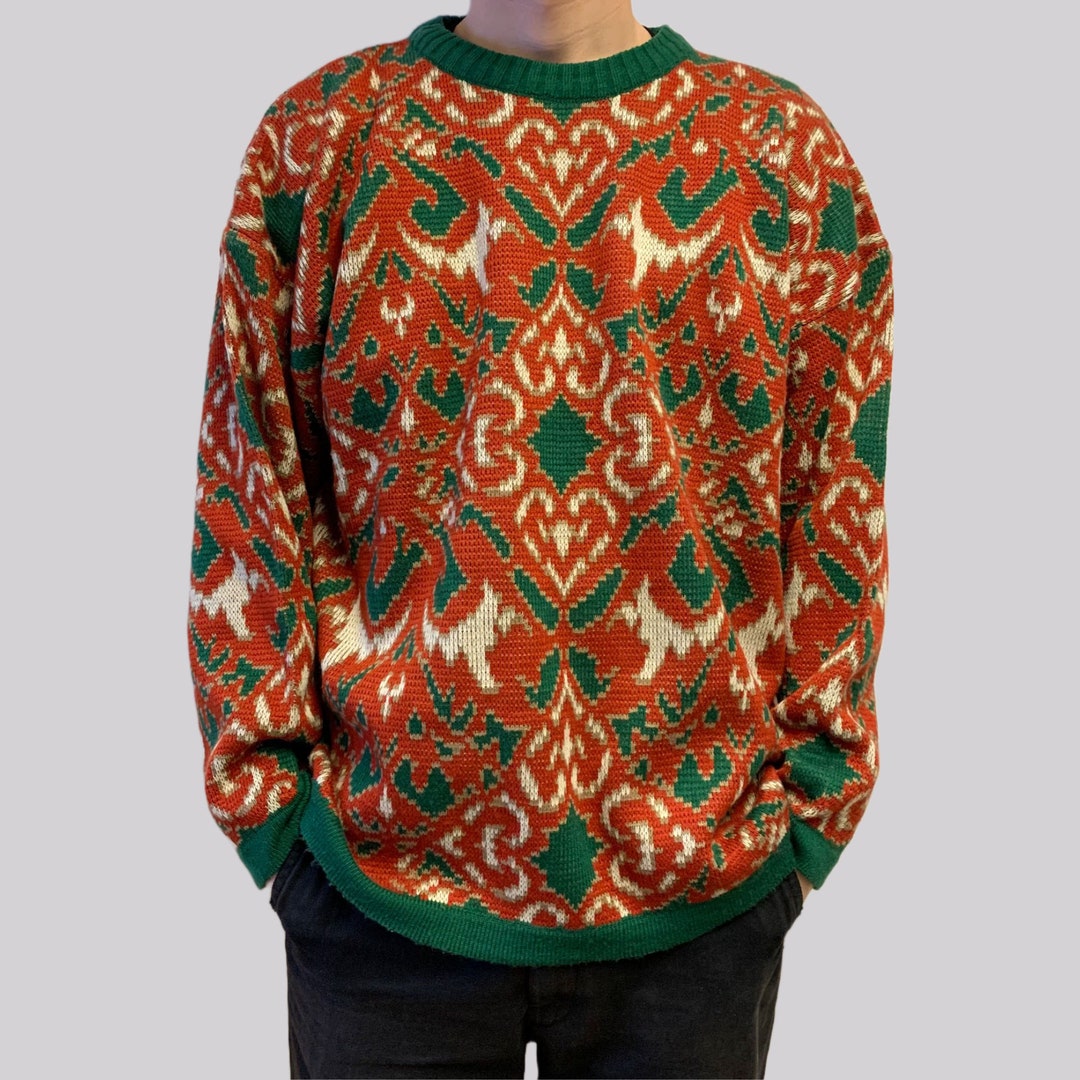 Vintage Retro Knit Sweater With Pattern - Etsy