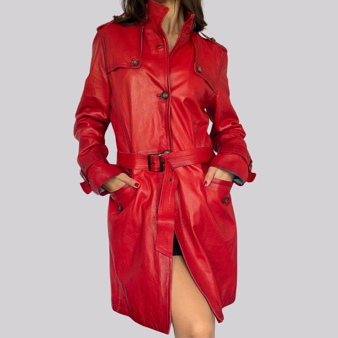 Vintage Y2K Leather Coat / Red / Meter / Smooth Leather / Genuine ...
