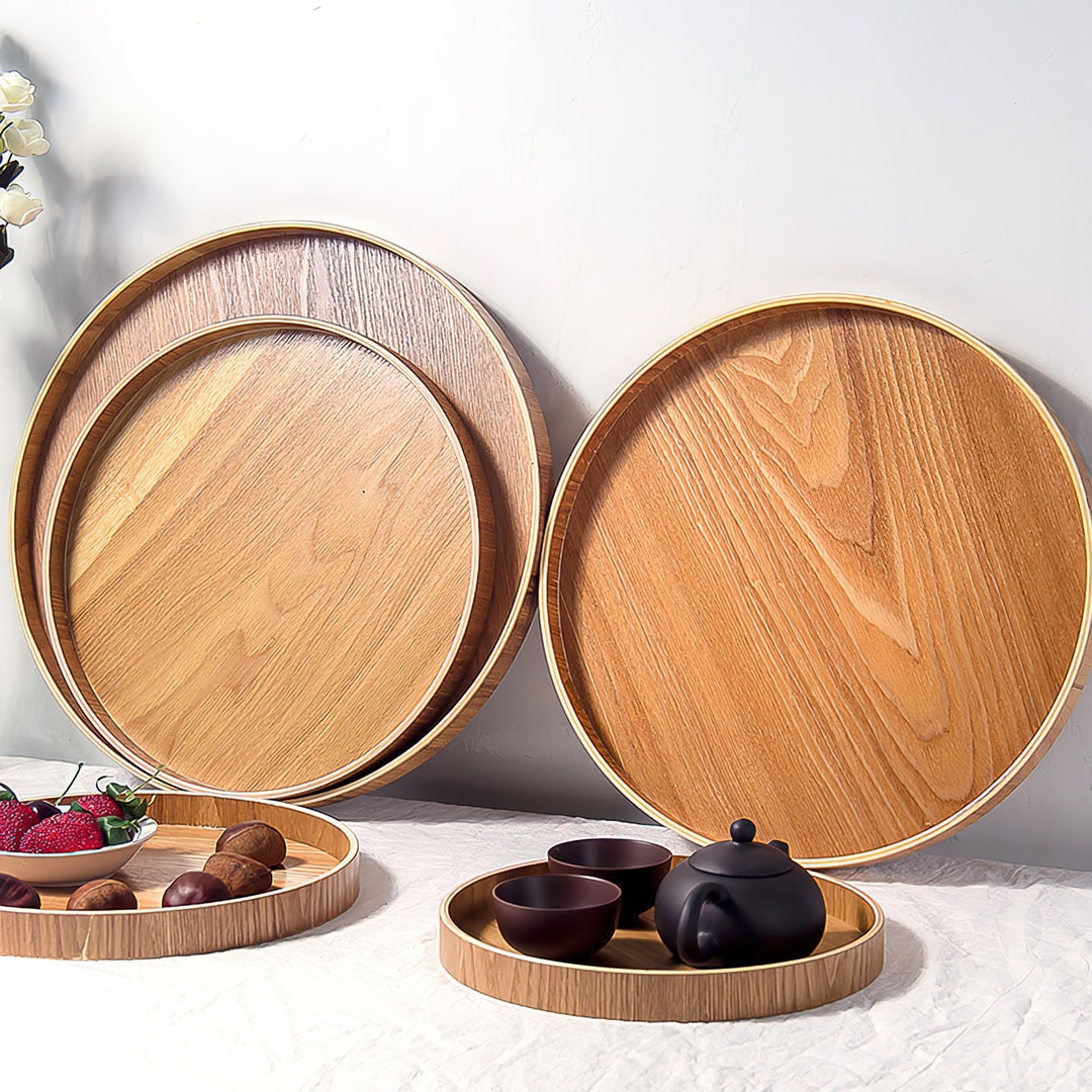 Japanese Style Round Tray Food Serving Plate Wood - Etsy