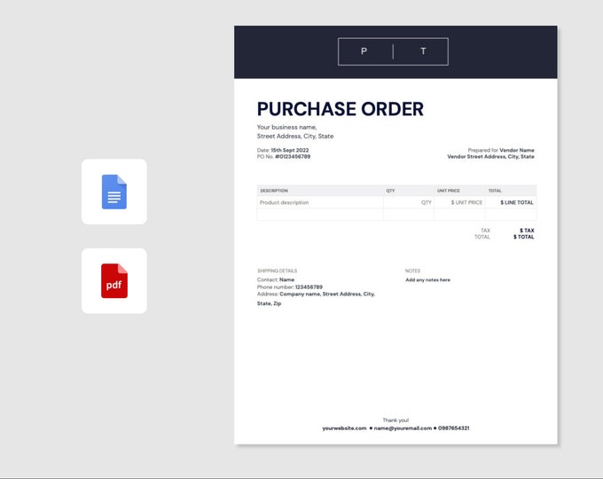 Purchase Order Template Google Docs Instant Download - Etsy