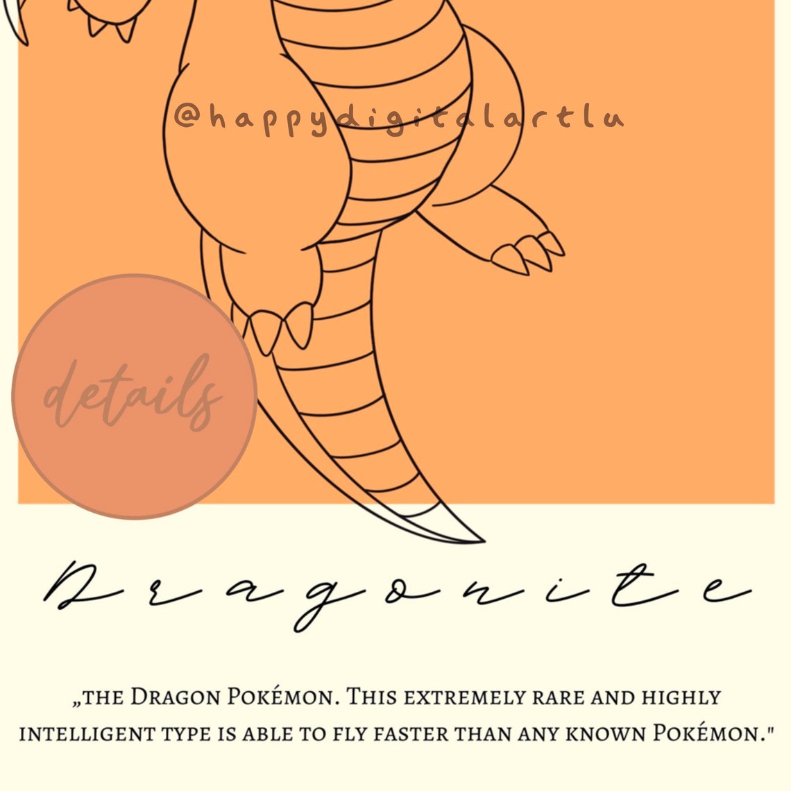 Dragonite Poster Pokémon First Generation Wall Art INSTANT - Etsy