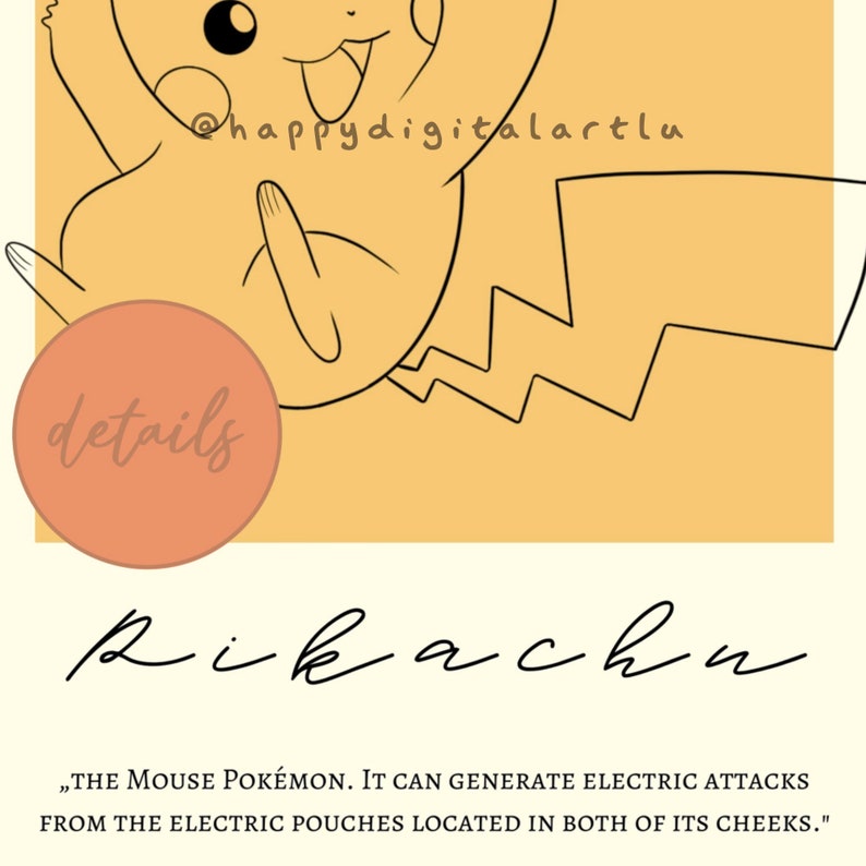 Pikachu Poster - Pokémon First Generation Wall Art, INSTANT DOWNLOAD ...