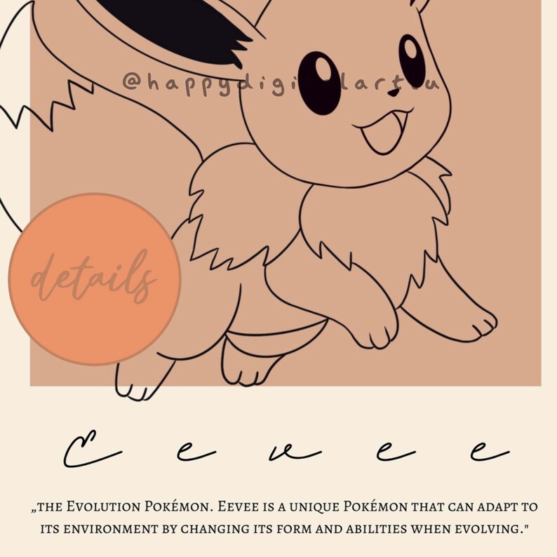 Eevee Poster Pokémon First Generation Wall Art, INSTANT DOWNLOAD ...