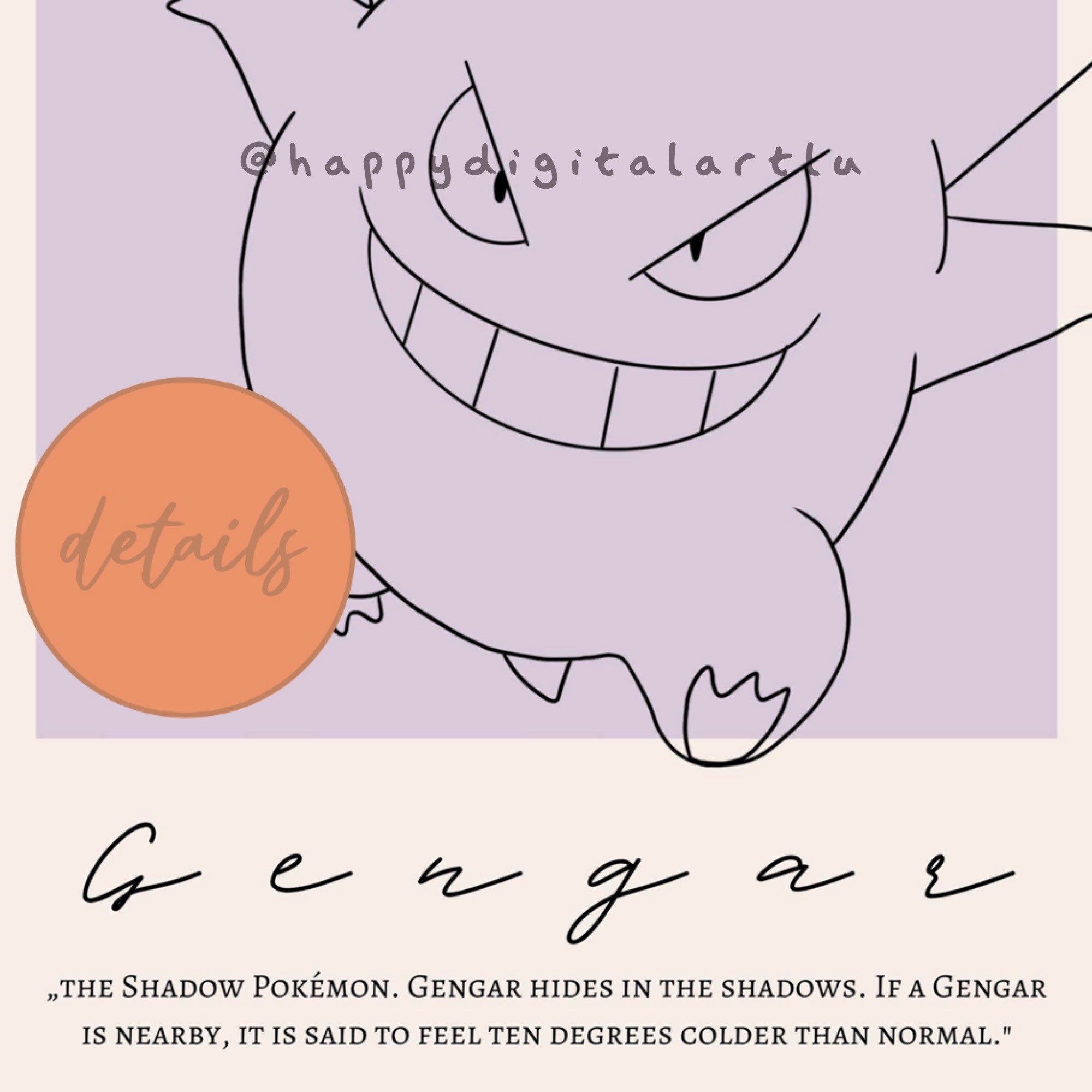 Gengar Poster - Pokémon First Generation Wall Art, INSTANT DOWNLOAD ...