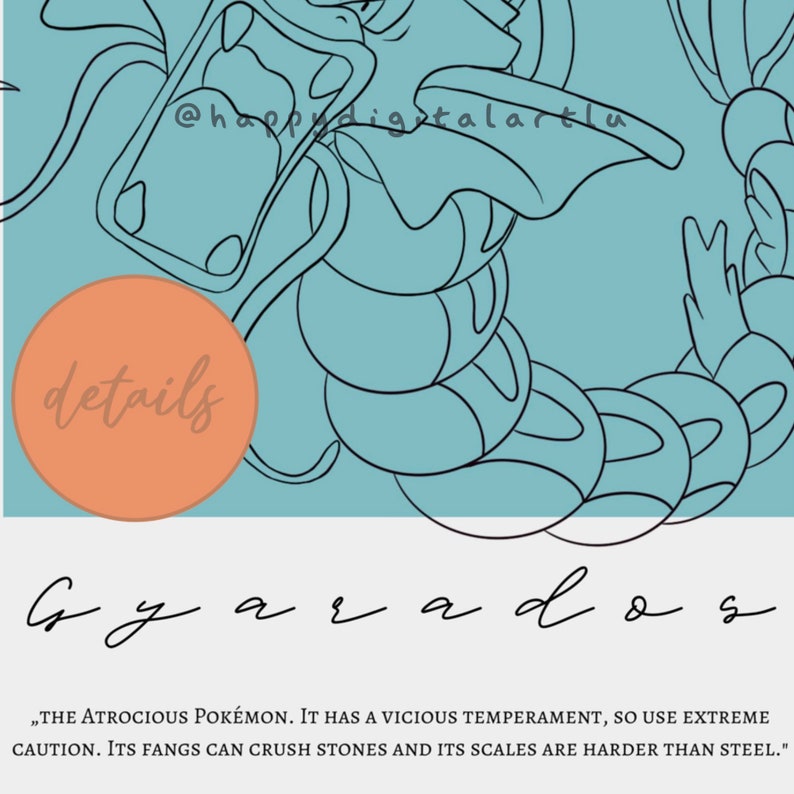 Gyarados Poster - Pokémon First Generation Wall Art, INSTANT DOWNLOAD ...