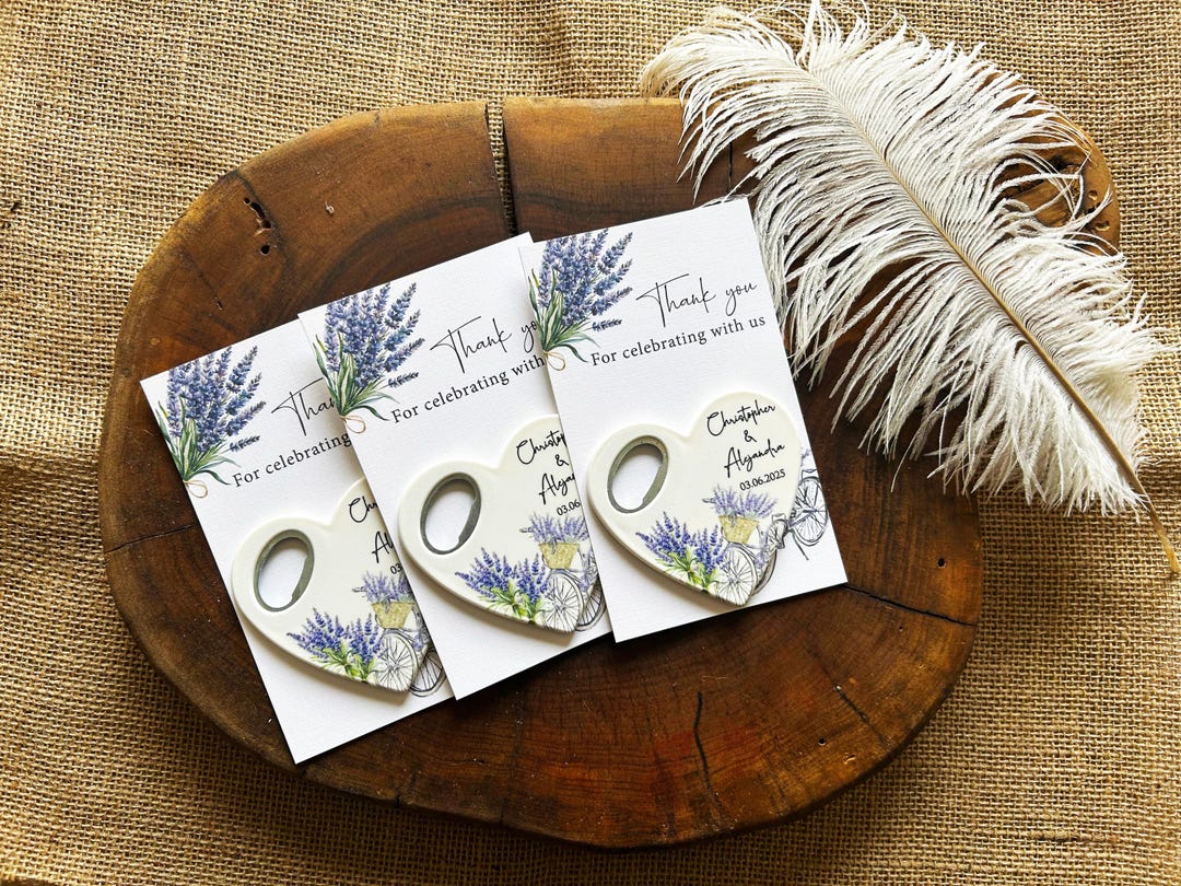 20 Custom Wedding Favors: Heart Bottle Opener, Lavender Design - Etsy