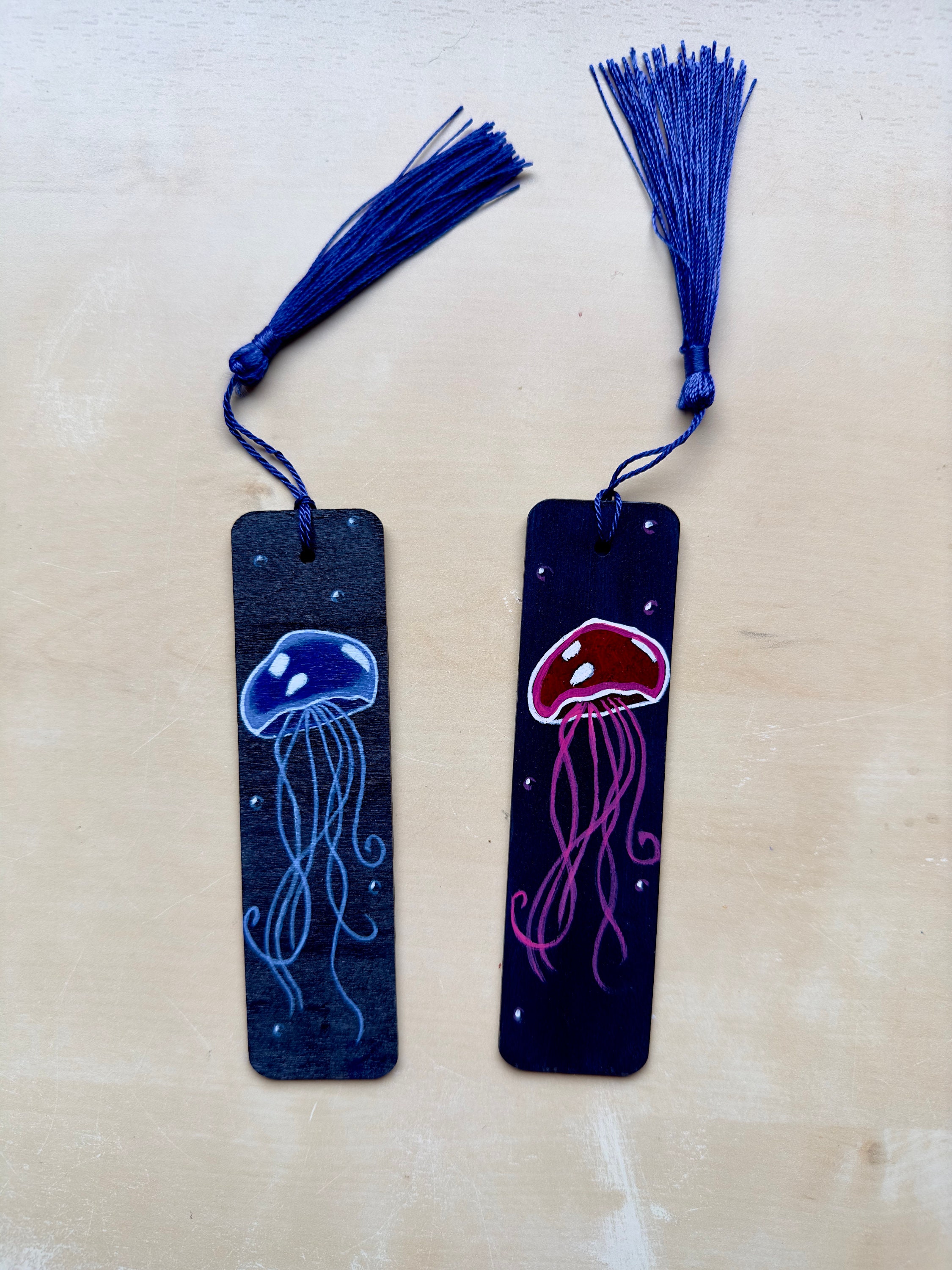 Neon Jellyfish Wooden Bookmark Single Hand Painted - Etsy