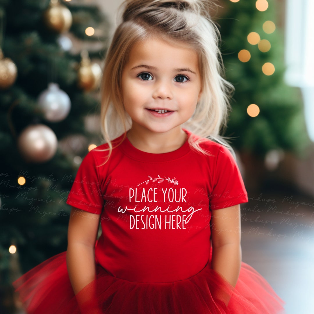 Red 3001T Toddler Shirt Mockup Girl Bella Canvas Tutu Girls Red T-shirt ...