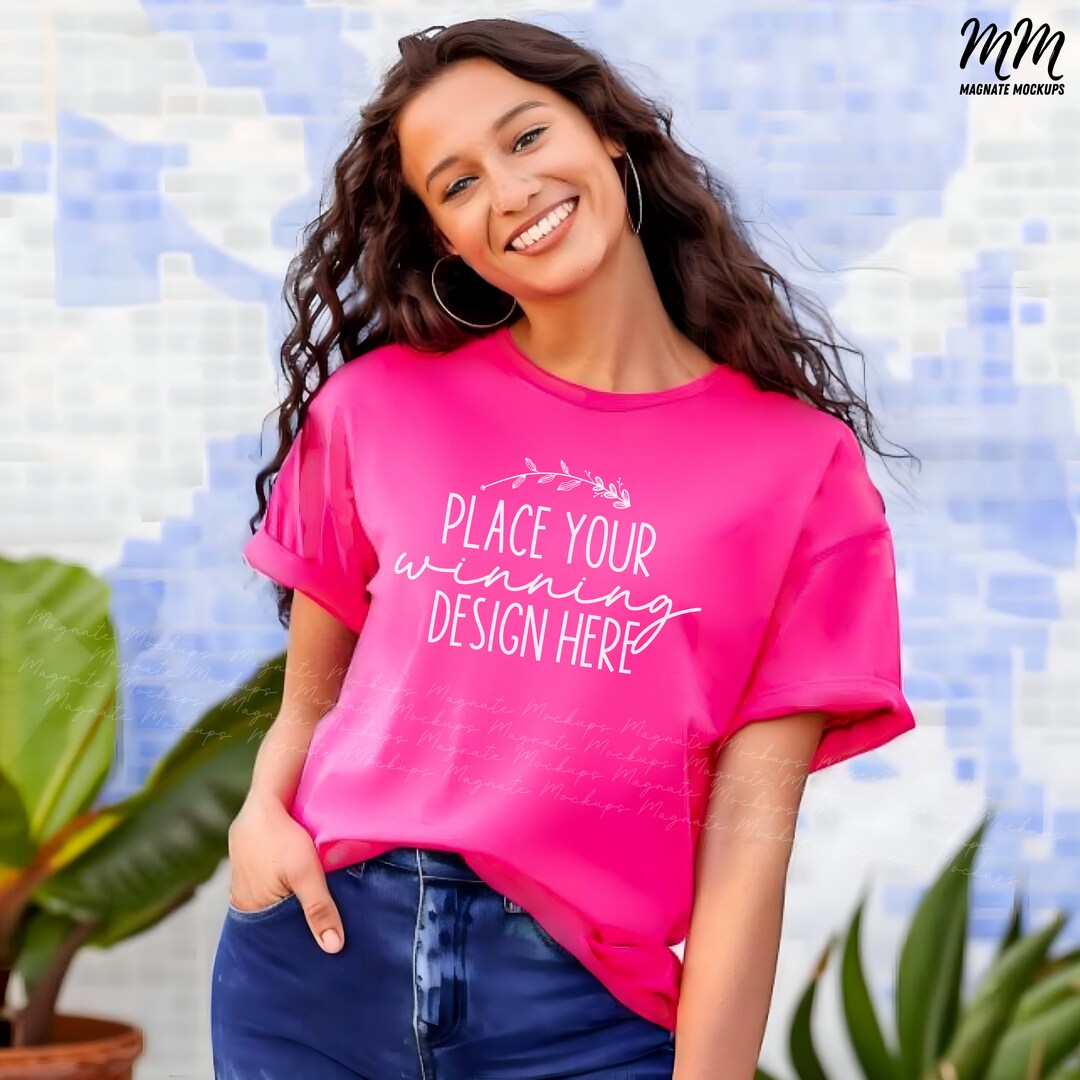 Heliconia Comfort Colors 1717 T-shirt Mockup Women's C1717 Pink Shirt ...