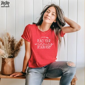 Heather Red 3001 Shirt Mockup Bella Canvas T-shirt Mock up Female 3001 ...