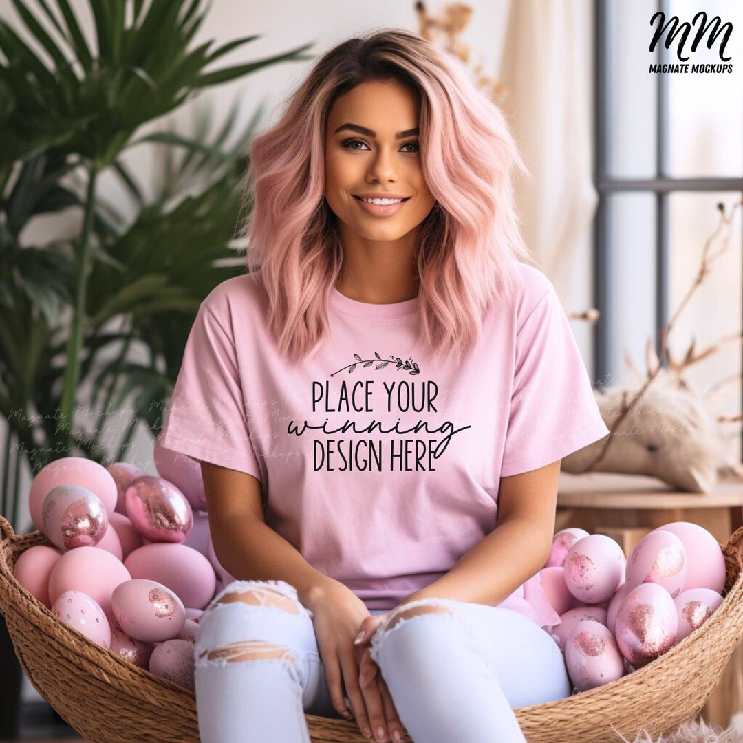 Light Pink Female Gildan 5000 Easter Mockup Light Pink T-shirt Gildan ...