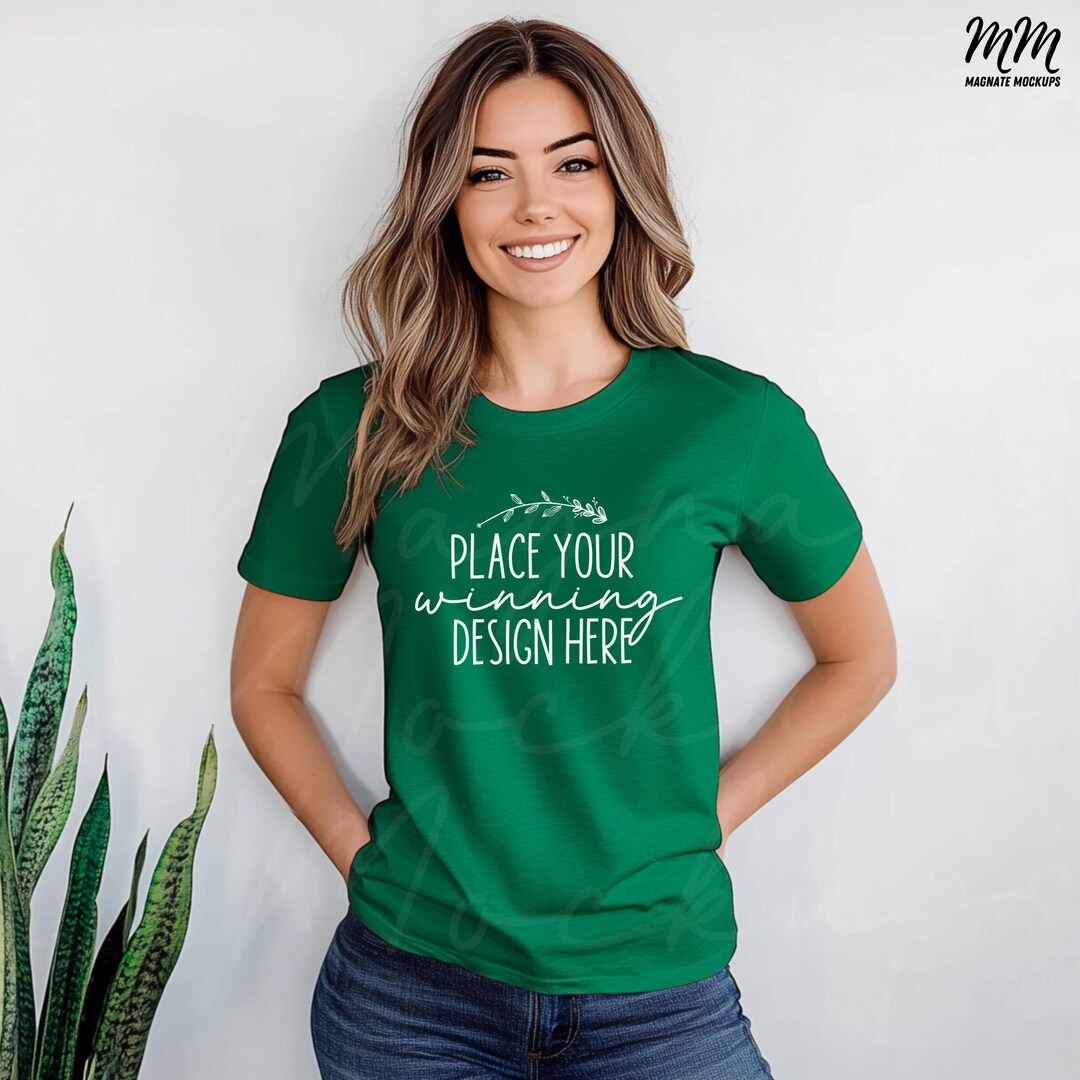 Evergreen Bella Canvas 3001 Shirt Mockup Female Womens T-shirt Mock up ...