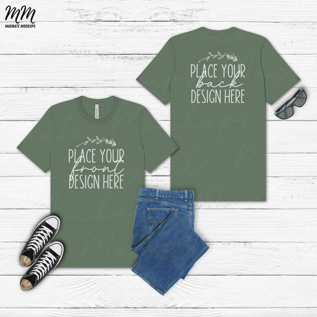 Pine Bella Canvas 3001 Shirt Mockup: Front & Back Unisex Flat Lay (jpg ...