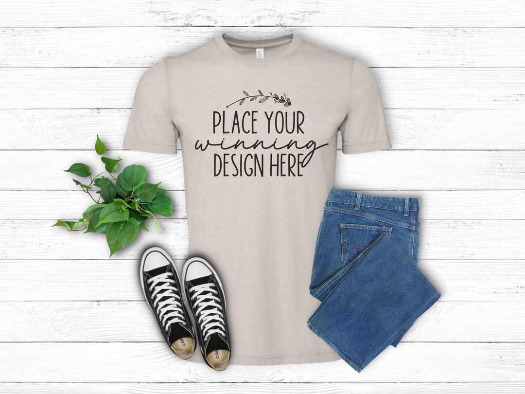 Heather Cool Grey Bella Canvas 3001 Shirt Mockup: Flat Lay (AI Jpg ...