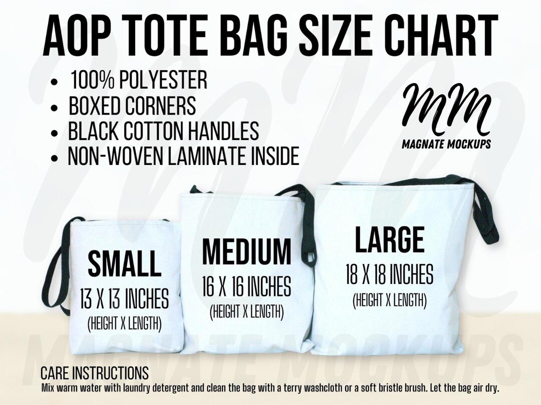 Aop Tote Bag Size Chart Mockup Printify 2024 3 All Over Print Black Handle Bags Sizing Charts ...