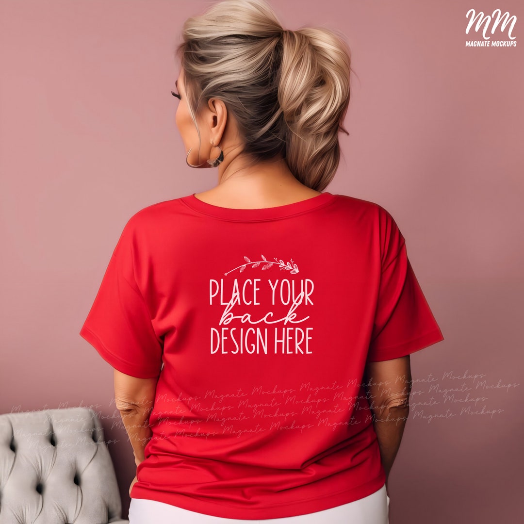 Red Gildan 64000 Back of Shirt Mockup Older Female Tshirt Red Mock up ...
