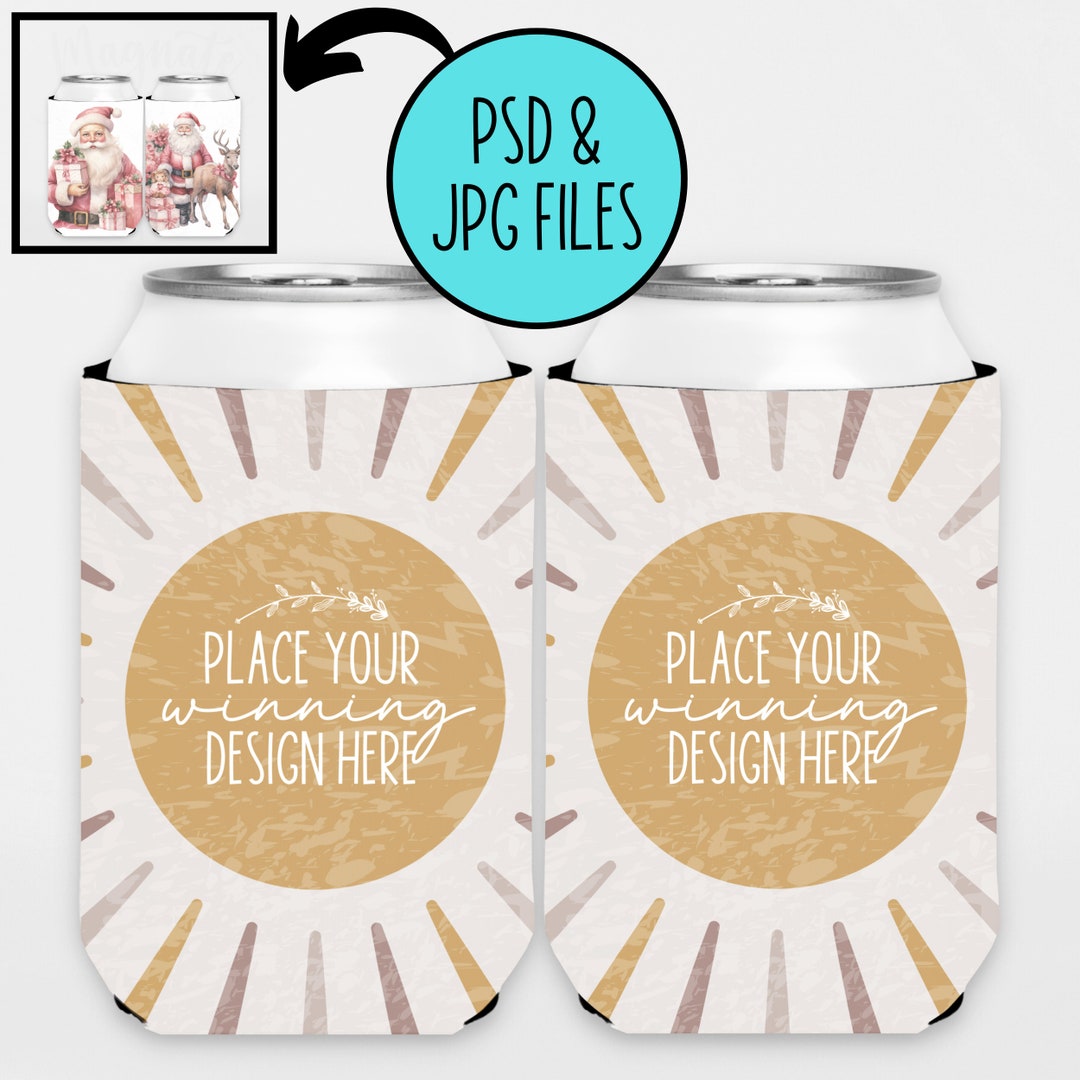 White Can Cooler Front & Back Mockup: Pair Stubby Holders All Over ...