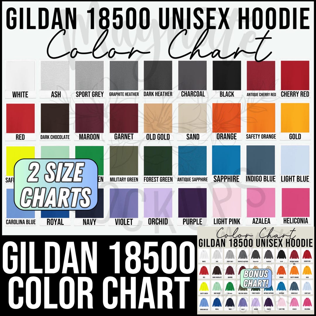 Gildan 18500 Hoodie Color Chart Mockup: Printify 2024 (JPEG Digital ...