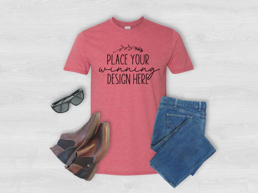 Gildan 64000 Heather Cardinal Red Mockup Unisex Tshirt Gildan Softstyle ...