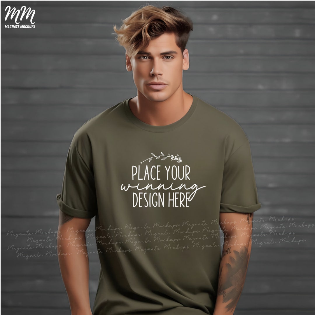 Army 3001 Shirt Mock-up Men's Bella Canvas Military Green Male Army Tee ...