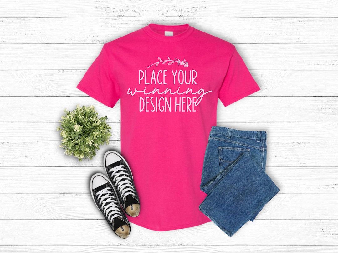 Heliconia Pink Shirt Mockup Gildan 8000 Unisex T-shirt Gildan 800 ...