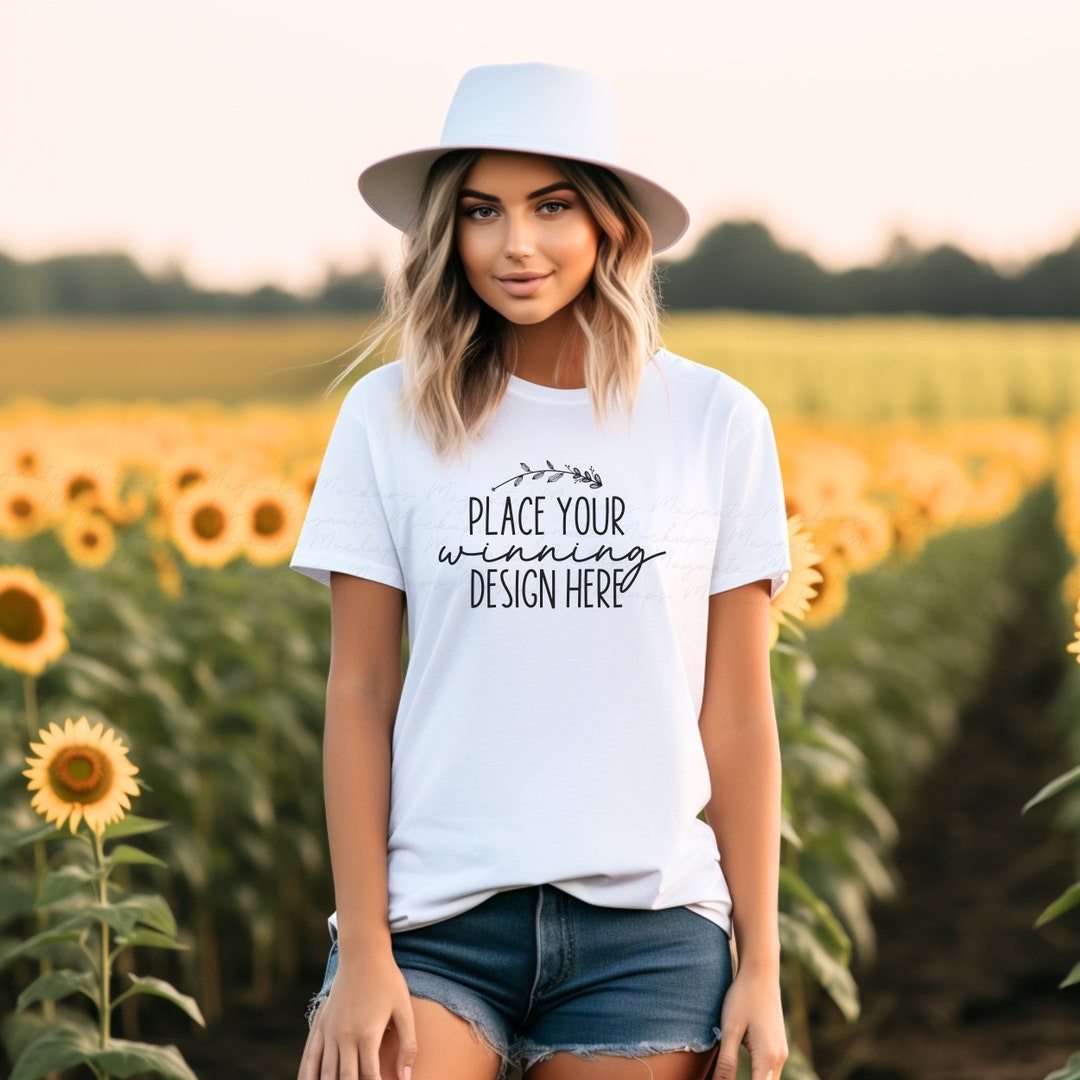 White Gildan 64000 Mock-up Female Model Tshirt Mockups Blank T-shirt ...