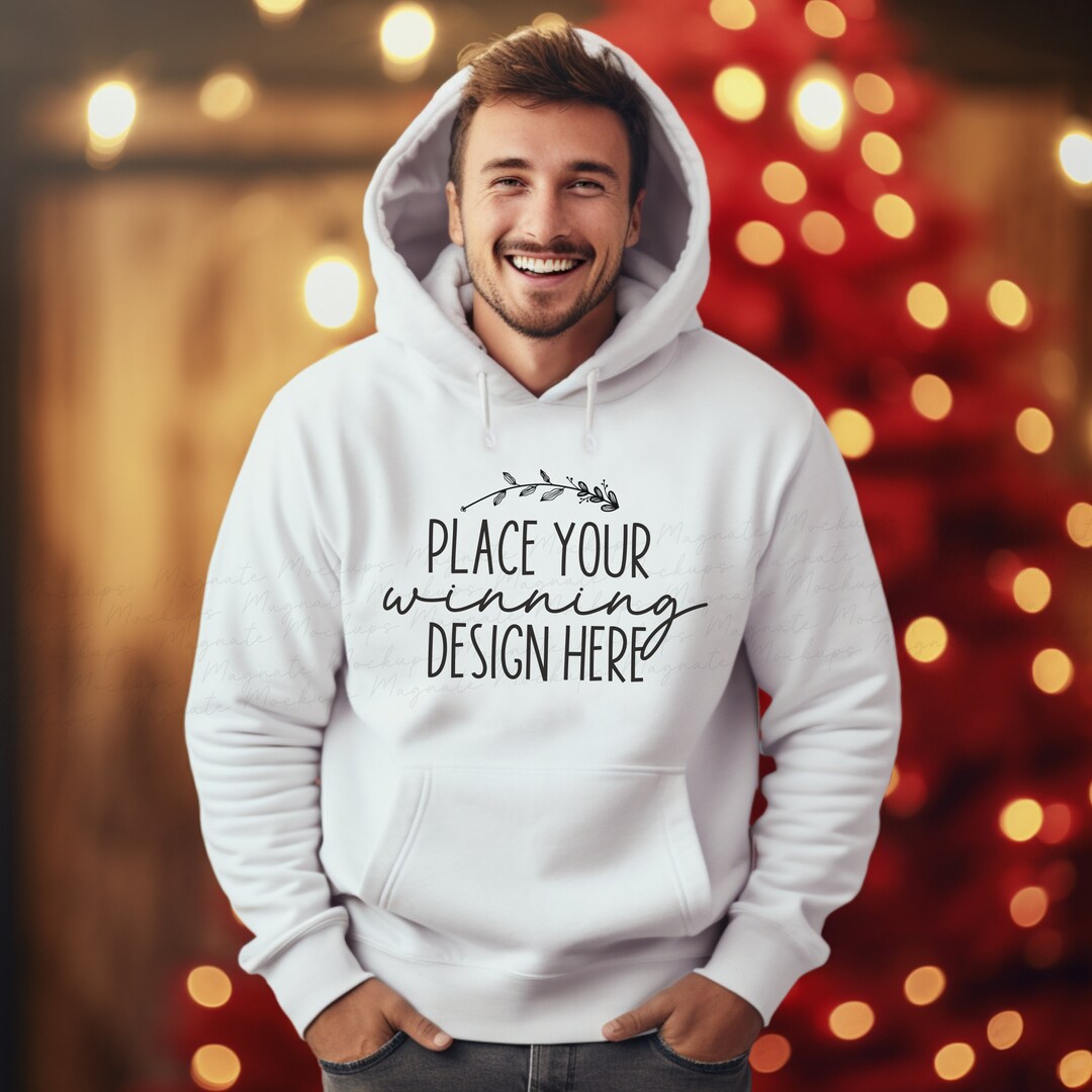 White Gildan 18500 Hoodie Mens Mock-up Christmas Mock up Hoodies Mockup ...
