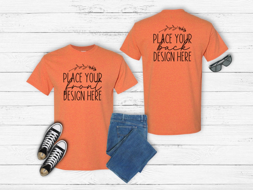 Sunset Front & Back Mockup Gildan 5000 Unisex T-shirt Gildan Heavy ...