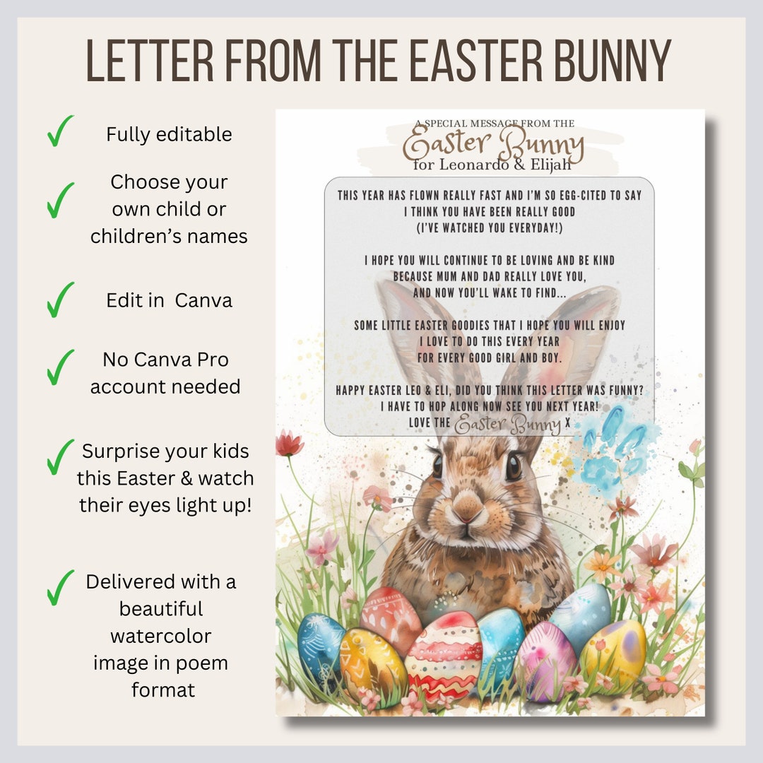 EDITABLE Letter From Easter Bunny, Colorful Printable Easter Letter ...