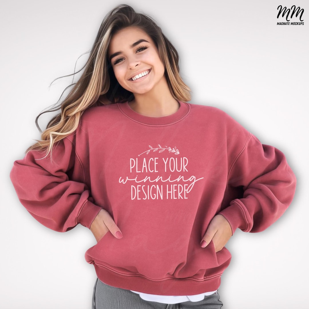 Crimson Comfort Colors 1466 Sweatshirt Mock up Womens 1466 Model Woman ...