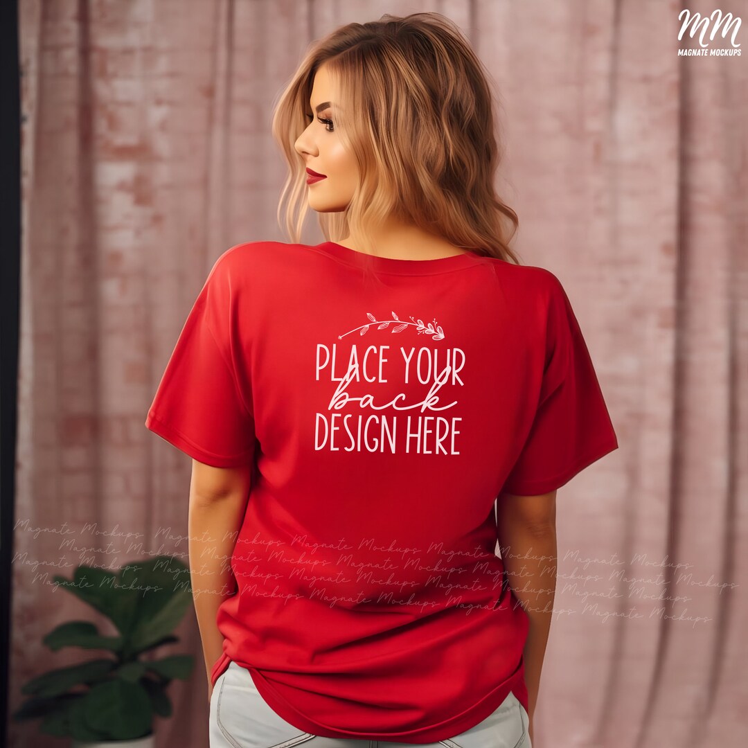 Red Gildan 5000 Back of T-shirt Mock-up Female Model Red Tshirt Mockups ...
