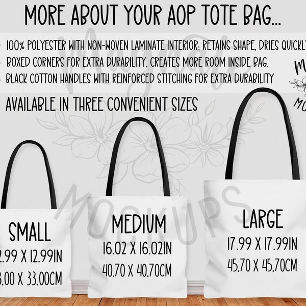 Aop Tote Bag Size Chart Mockup for Print on Demand - Etsy Australia