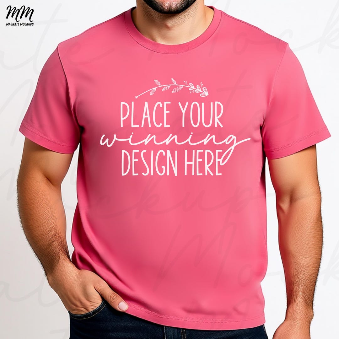Charity Pink Bella Canvas 3001 Mockup: Male Model (AI Jpg Download) - Etsy