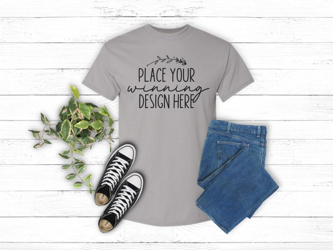 Gravel Gildan 8000 T-shirt Mockup Grey Tee Unisex Gildan 800 Dryblend ...