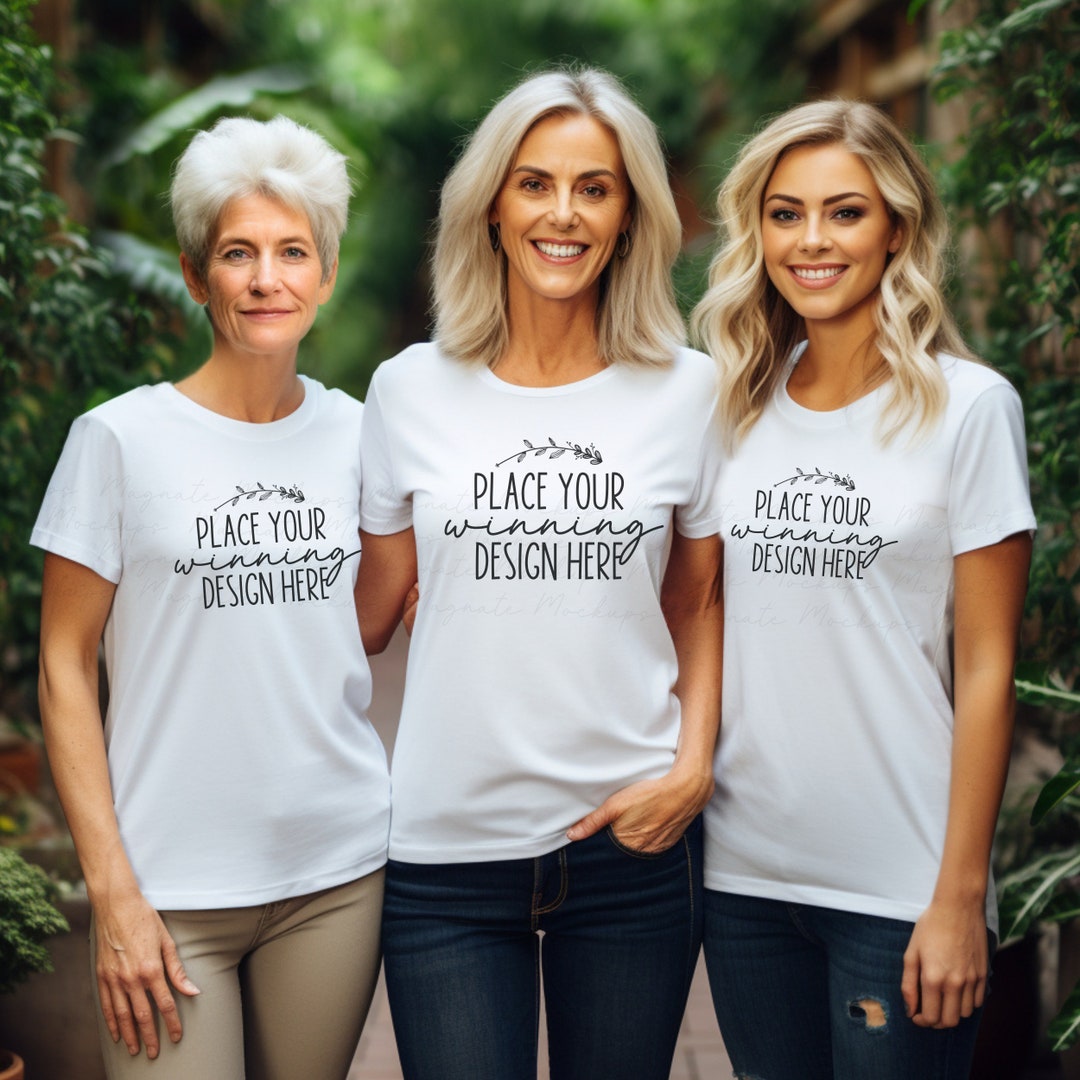 3 Generation Women Blank White T-shirt Mock-up Mom Daughter Grandma Mum ...
